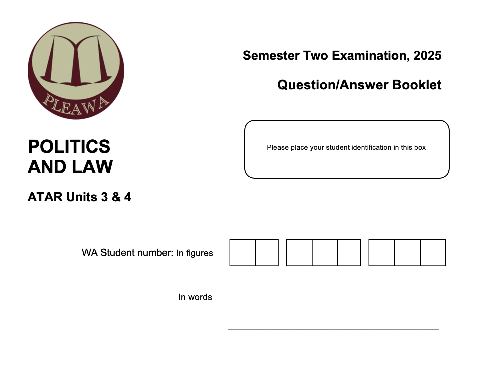 2025 Semester 2 Examination (Year 12 = Unit 3+4)